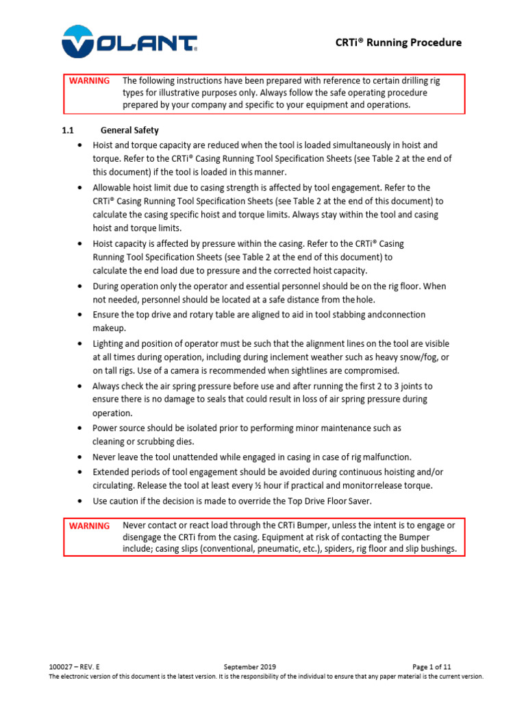 100027E - CRTi Running Procedure | PDF | Casing (Borehole) | Drilling