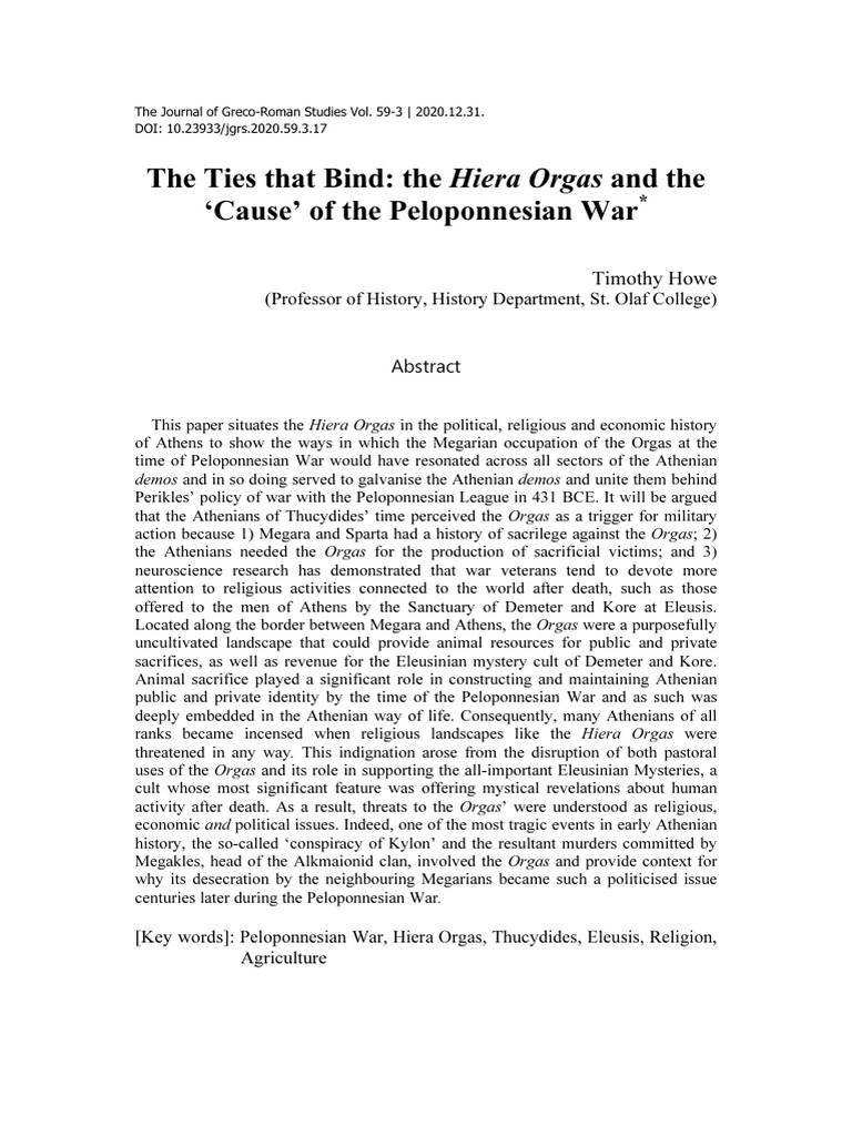 Hiera Orgas and the Peloponnesian War | PDF | Peloponnesian War ...