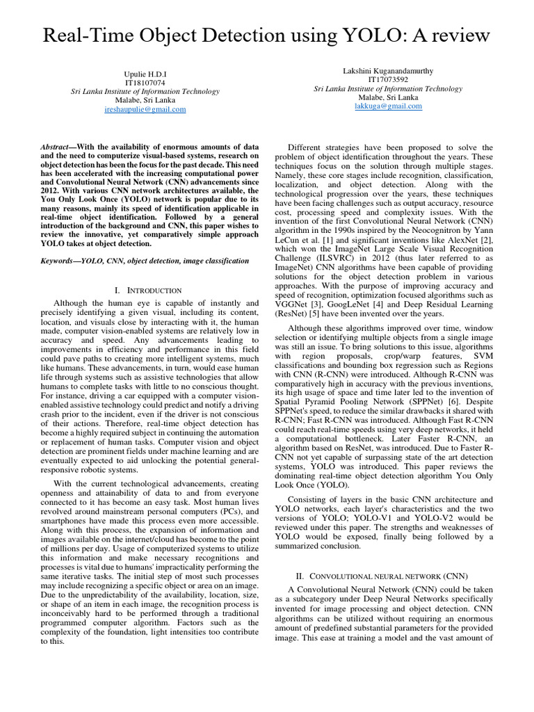 Real Time Object Detection Using Yolo Pdf Artificial Neural Network Applied Mathematics
