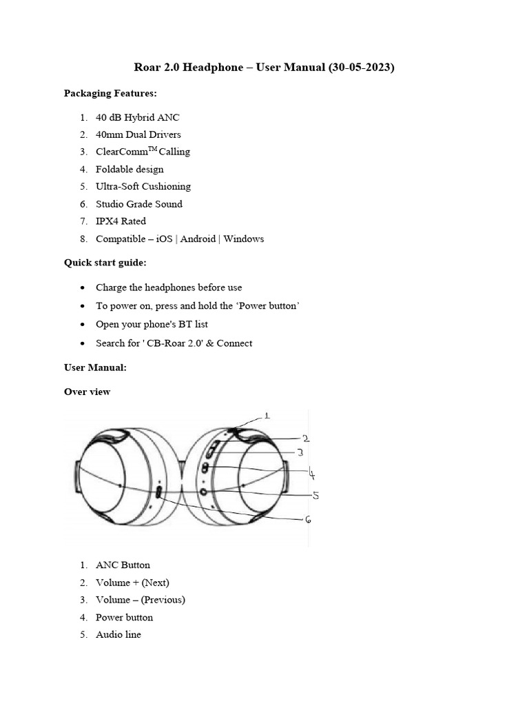 Roar 2.0 Headphone - User Manual 30-05-2023 | PDF | Headphones | Computing