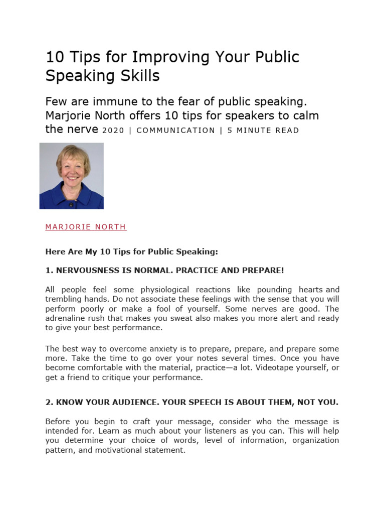 10 Tips to Enhance Public Speaking | PDF | Public Speaking | Anxiety
