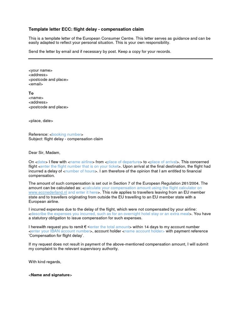 Template Letter - Claim Flight Delay | PDF