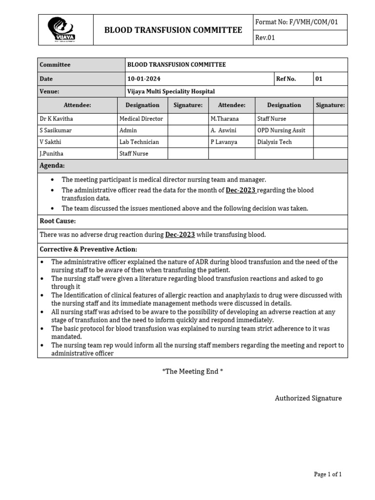 F - Rom - 02 Blood Transfusion Committee | Download Free PDF | Nursing ...