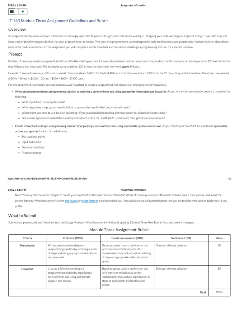 Module Three Assignment Guidelines and Rubric - IT-140-15598-M01 ...