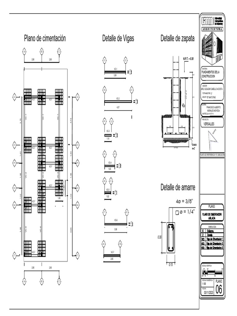 Plano de Cimentación, Detalle de Vigas y Columnas DWG | PDF