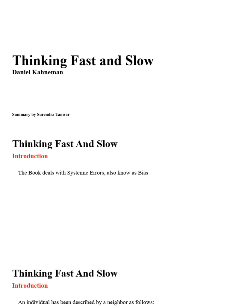 Thinking Fast and Slow | PDF | Self Control | Self-Management