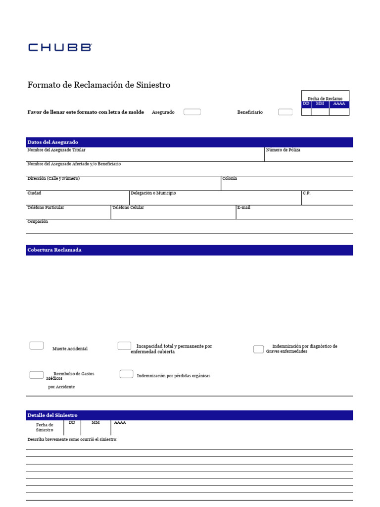 Formato de Reclamacion de Siniestro CPS Prevencion | Descargar gratis PDF | Seguro | Póliza de ...