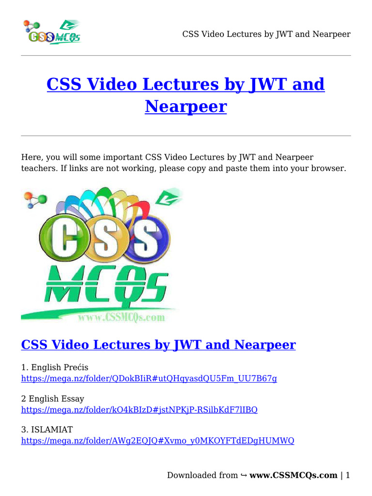 CSS Video Lectures by JWT & Nearpeer | PDF | Computers