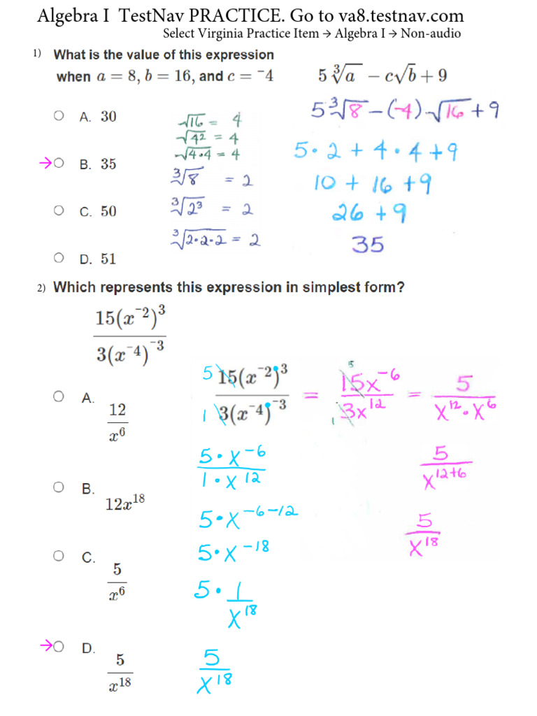 Algebra I TestNav Practice Guide | PDF | Zero Of A Function | Algebra