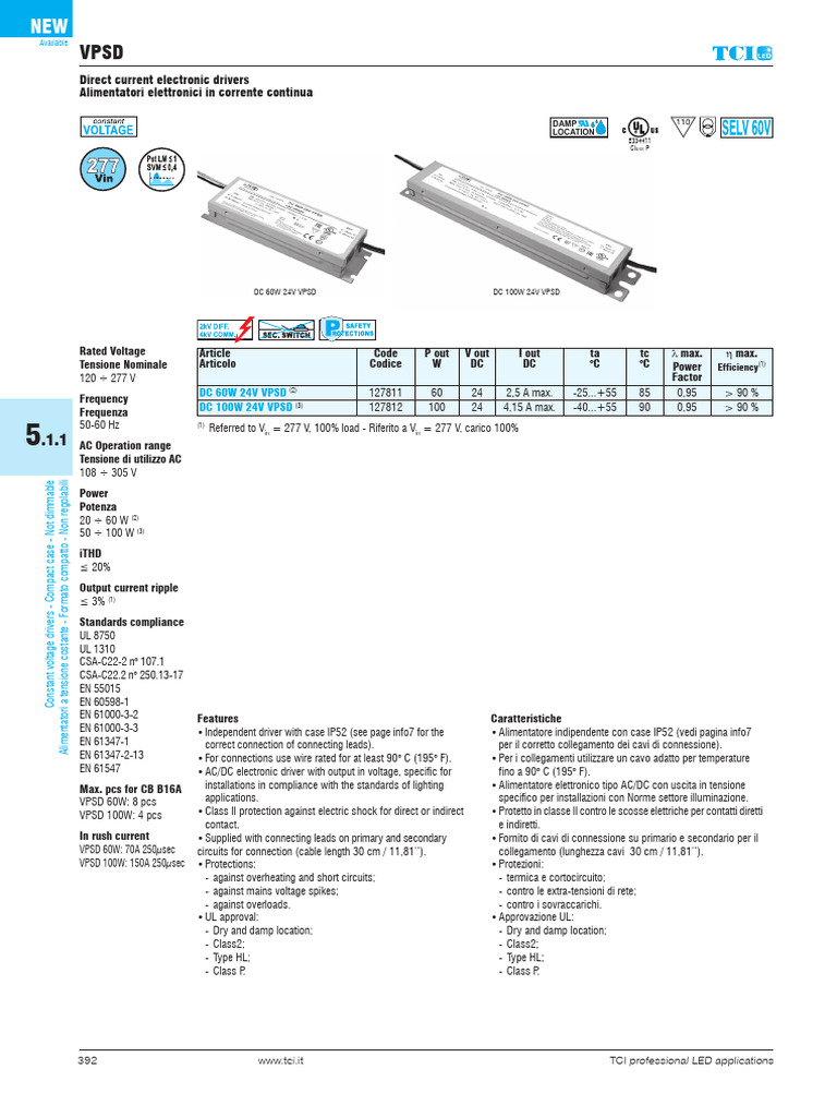 3.5 Ficha Tecnica Led Driver DC 100W 24V VPSD | PDF | Direct Current | Alternating Current