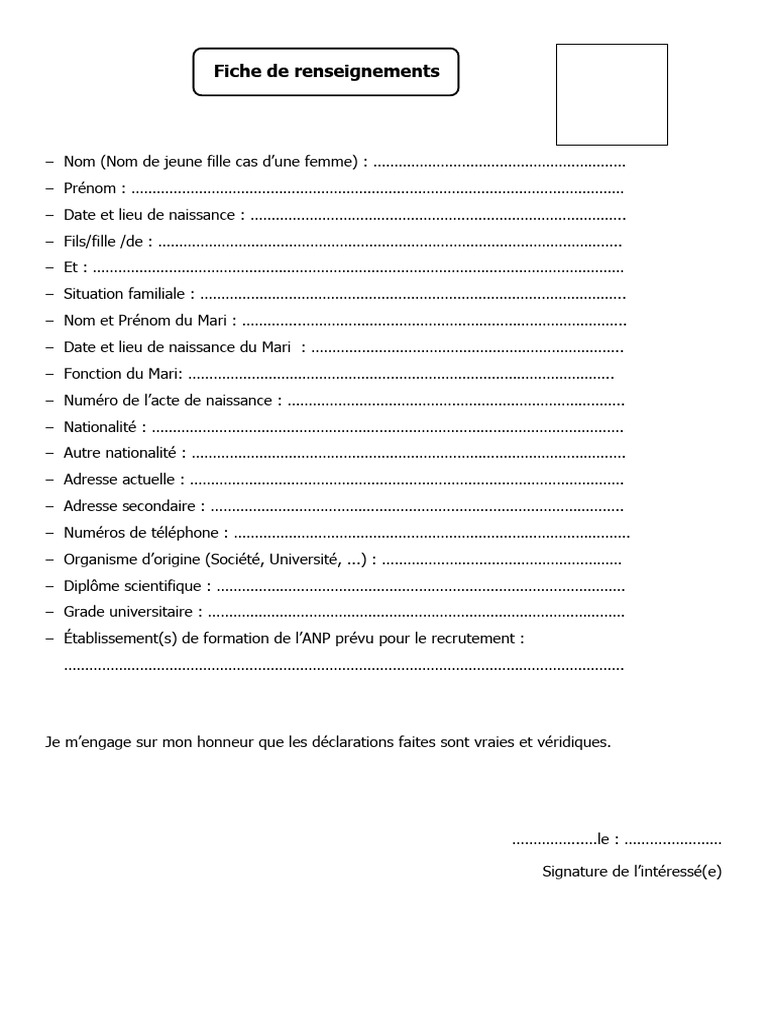 Modéle Fiche de Renseignements Et Liste Nomnatve | PDF