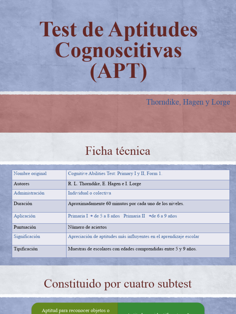 Test de Aptitudes Cognitivas para Niños | PDF | Educación de la primera ...