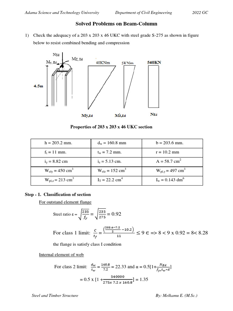 Solved Problems On Beam - Column | PDF | Bending | Buckling Solved Problems On Beam - Column | PDF | Bending | Buckling