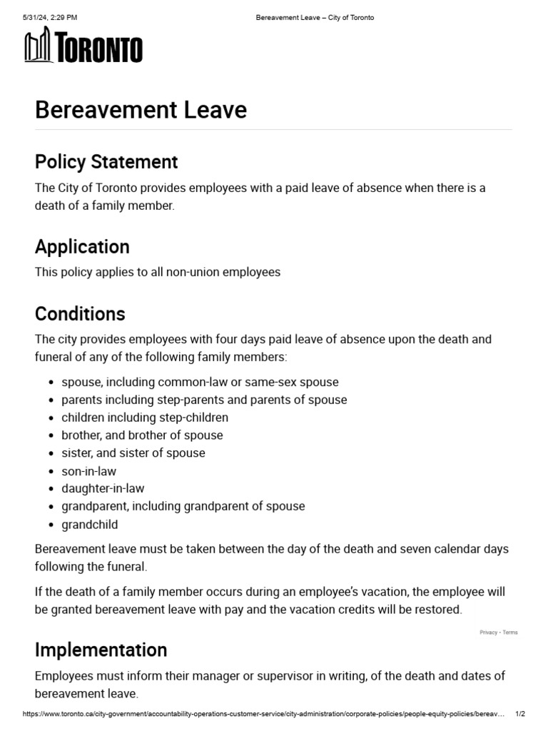 Bereavement Leave - City of Toronto | PDF