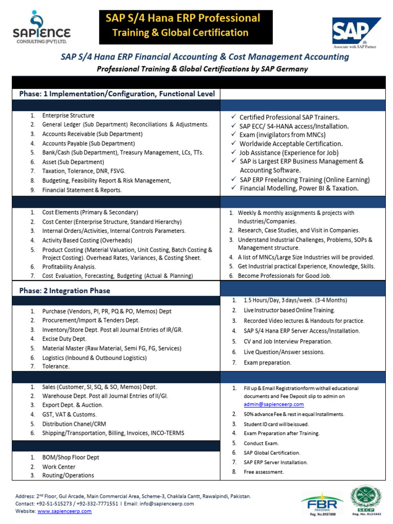 SAP S4 Hana FICO Training Contents, Details-Sapience-2024 (Updated) | PDF | Enterprise Resource ...