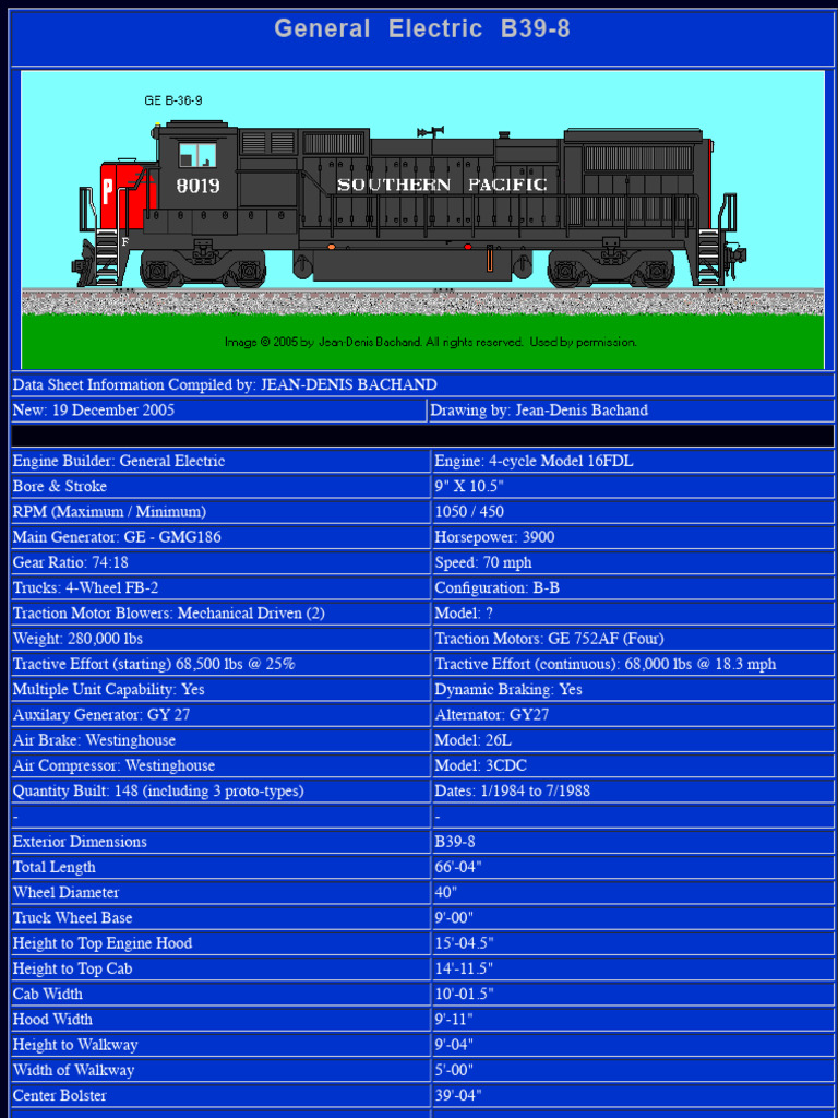 GE B39-8 Data Sheet | Download Free PDF | Locomotives | Engines