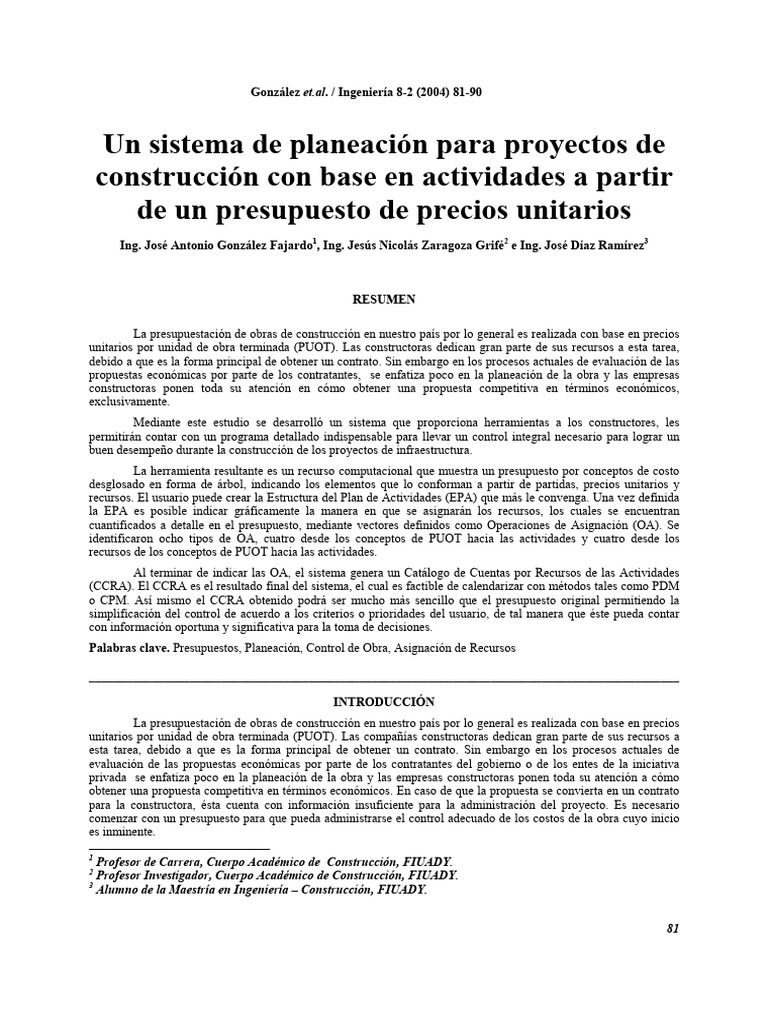 Sistema de Presupuestos PUOT en Construcción | PDF | Presupuesto ...