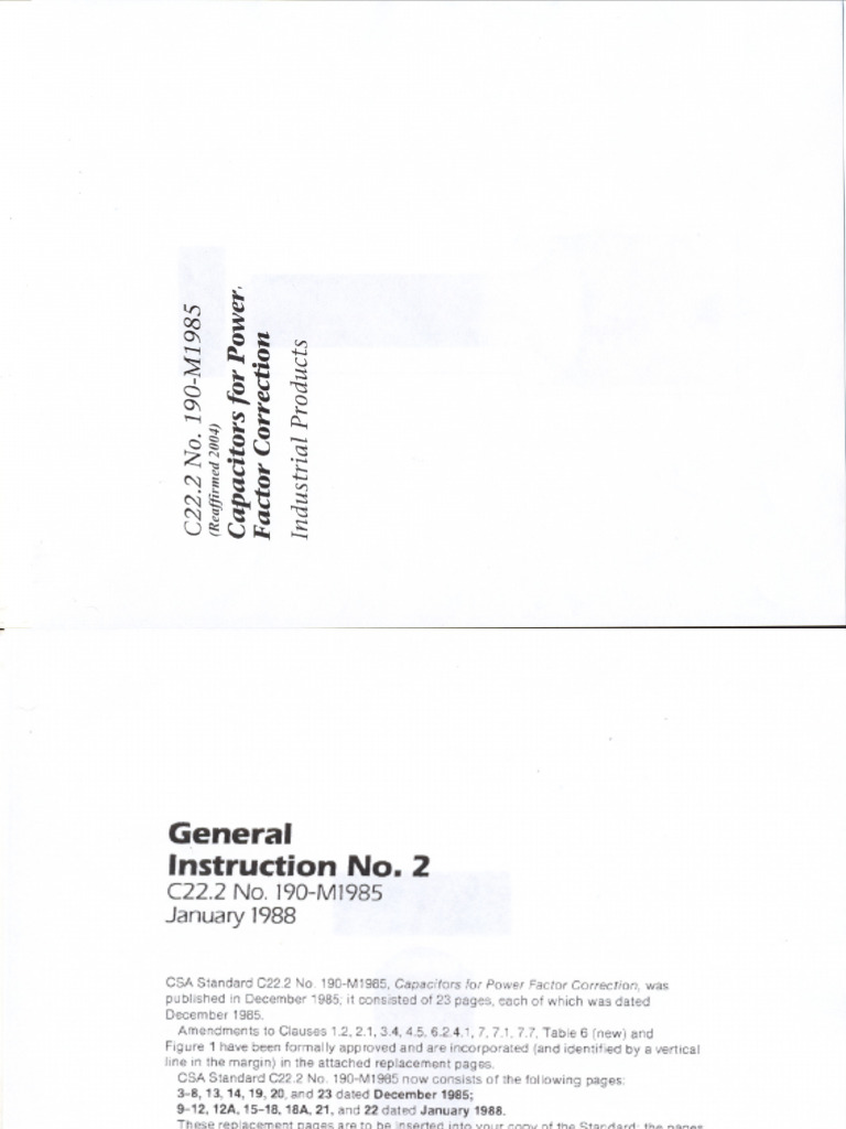 C22 2 No 190-M1985 Capacitors For Power Factor Correction | PDF | Capacitor | Electrical Wiring