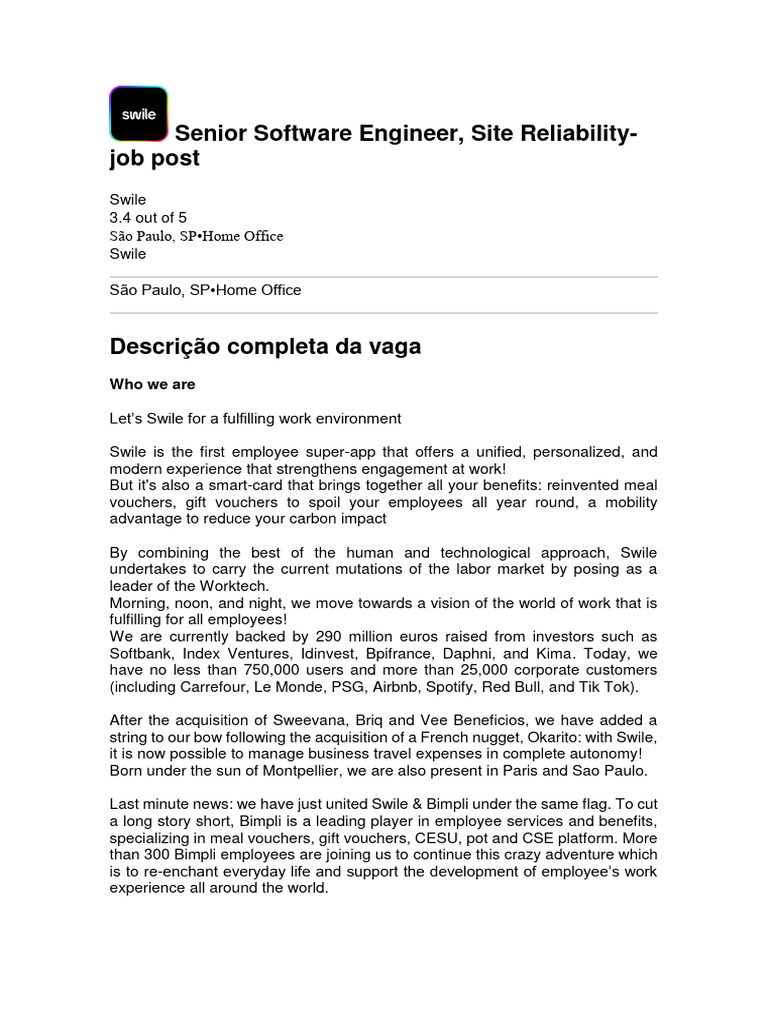 Swile - Senior Software Engineer | PDF | Scalability | Computing