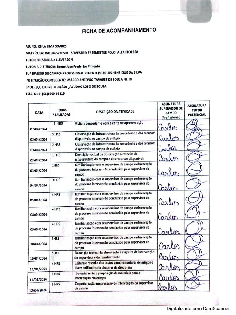 Ficha de Acompanhamento Keila | PDF