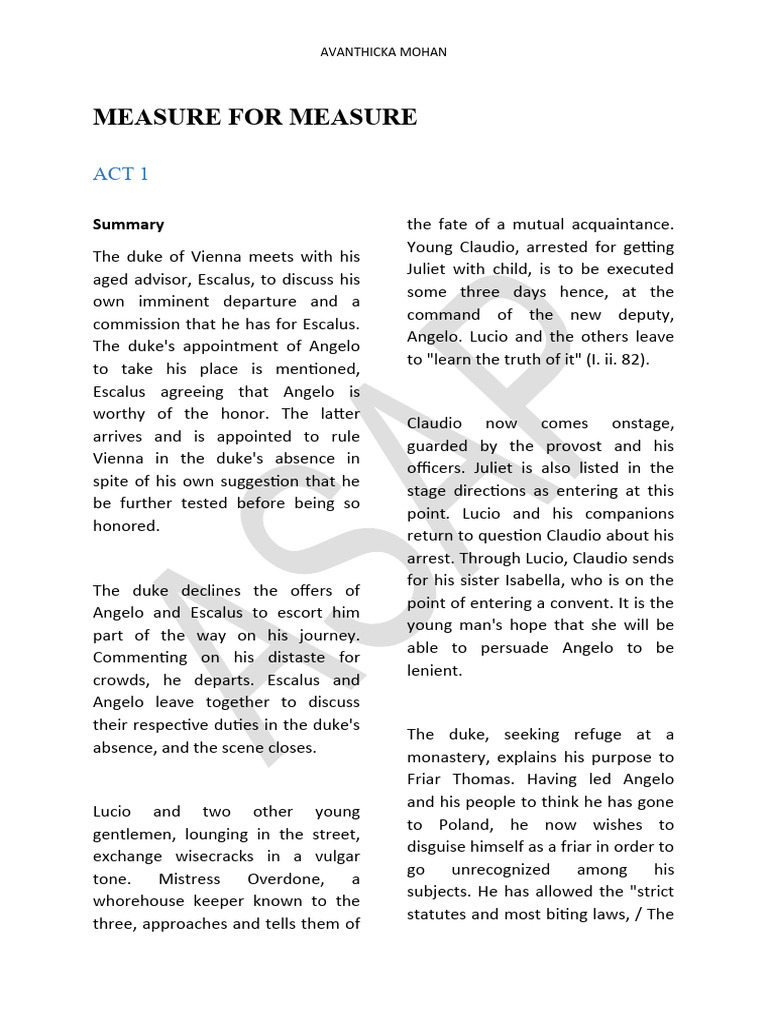 Measure For Measure Act 1&2 | PDF | Characters In Romeo And Juliet