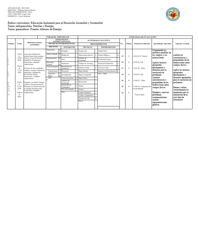 Cronograma Media G. 3 Lapo LM | PDF | Evaluación | Física