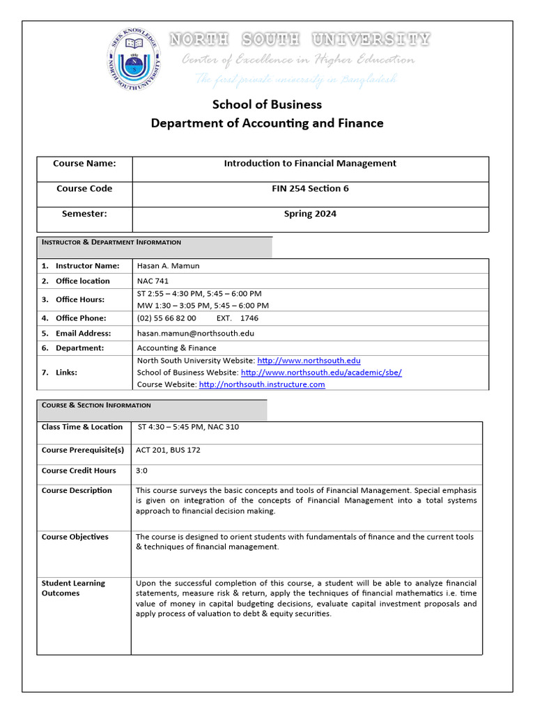 254 - HMU - FIN - NSU Course - Outline | Download Free PDF | Valuation (Finance) | Academic ...