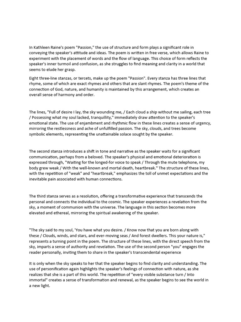 Passion Essay Structure And Form Download Free Pdf Poetry