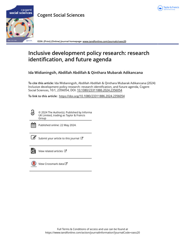 Inclusive Development Policy Research Research Identification and Future Agenda | PDF | Social ...