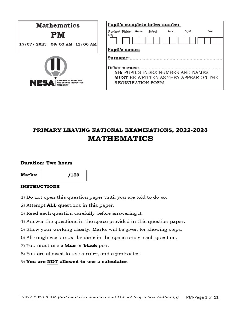 2023 Mathematics Past Paper | PDF | Mathematics