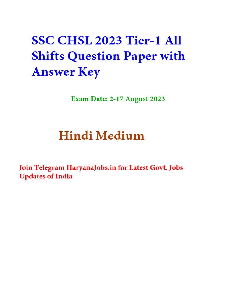 SSC CHSL 2023 Tier-1 All Shifts Question Paper With Answer Key Hindi Medium | PDF | Question ...
