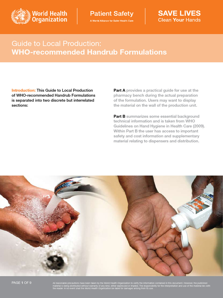WHO Handrub Formulation Guidelines | PDF | Ethanol | Hand Washing