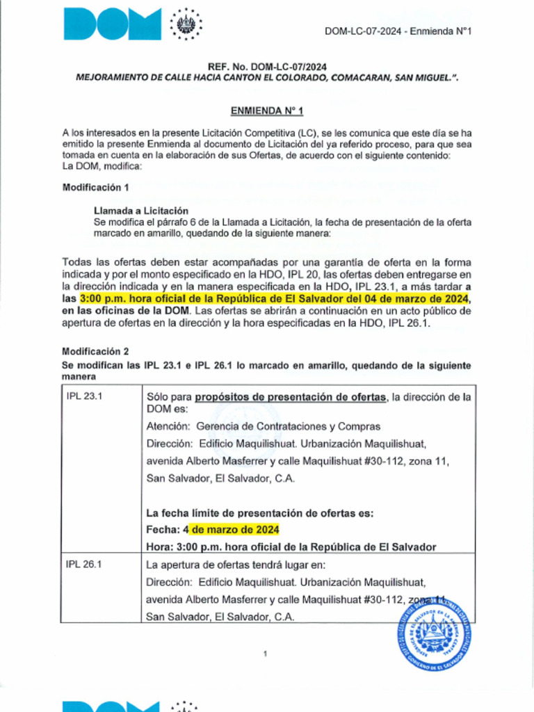 Dom LC 07 2024 Enmiendas | PDF