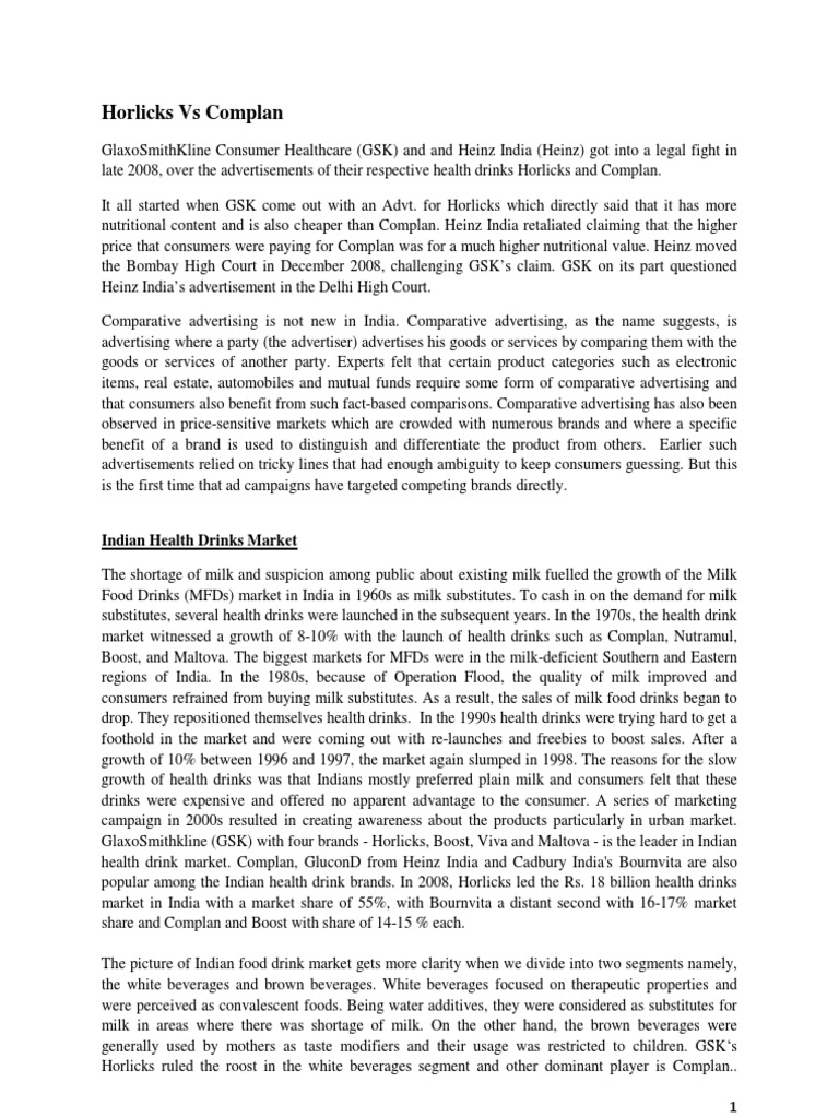 Complan Vs Horlicks | PDF | Glaxo Smith Kline | Advertising