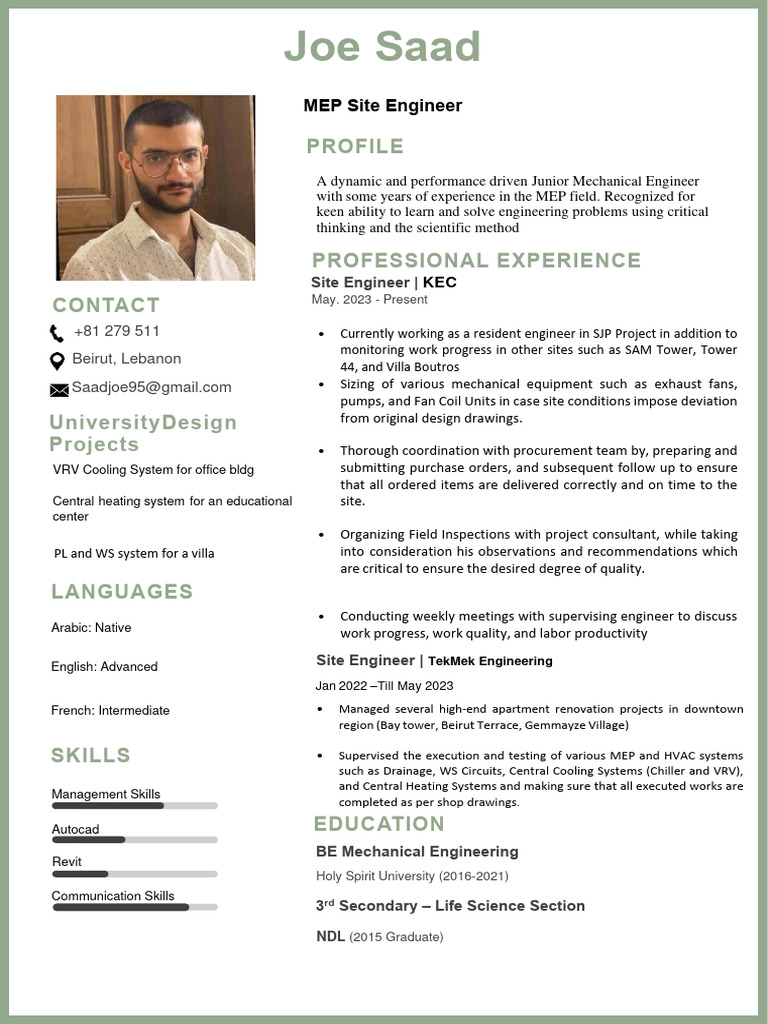 CV Joe Saad | PDF | Building Automation | Engineering Thermodynamics