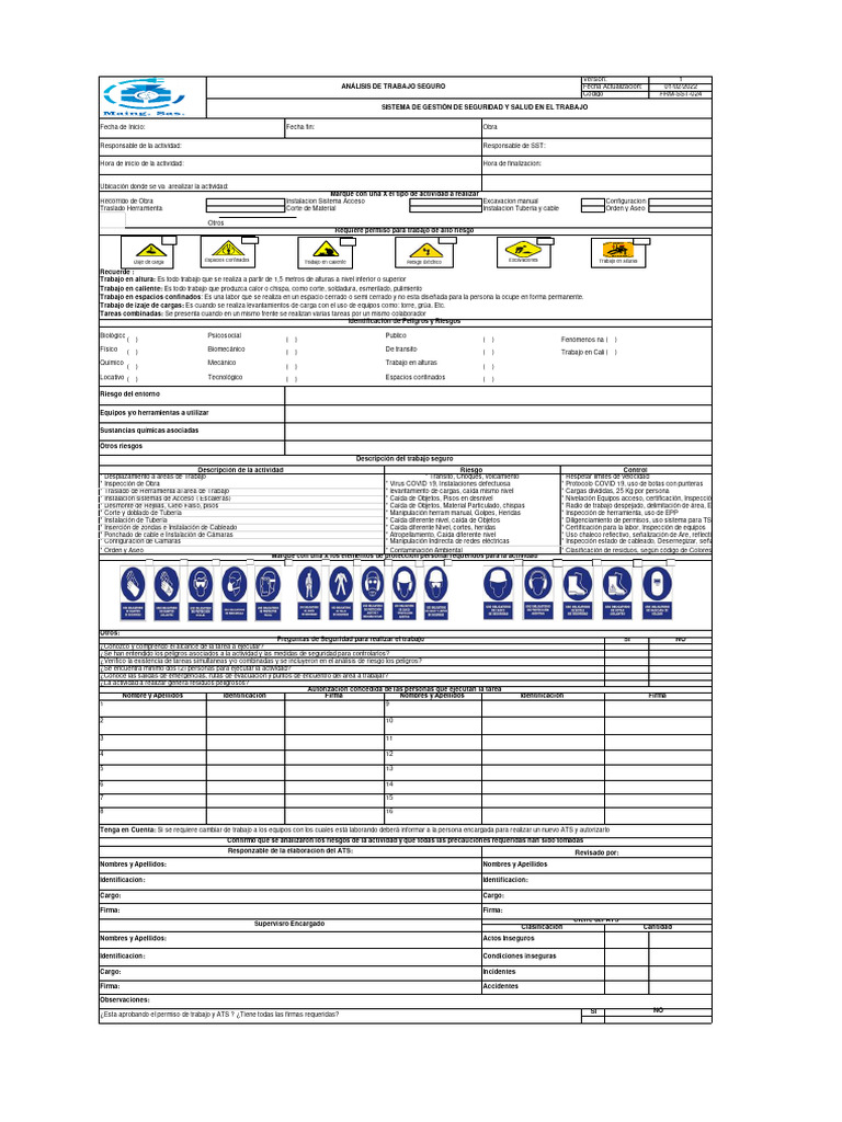 Formato Ats (Analisis de Trabajo Seguro) | PDF Formato Ats (Analisis de Trabajo Seguro) | PDF