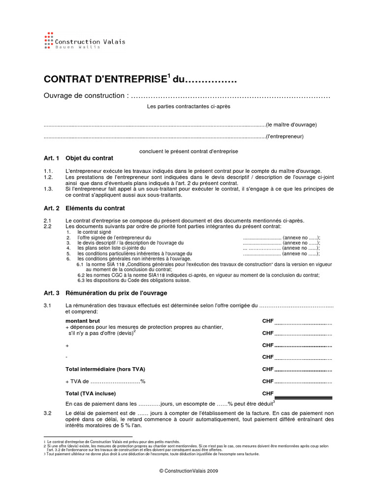 Contrat d'entreprise en construction | PDF | Arbitrage | Cautionnement