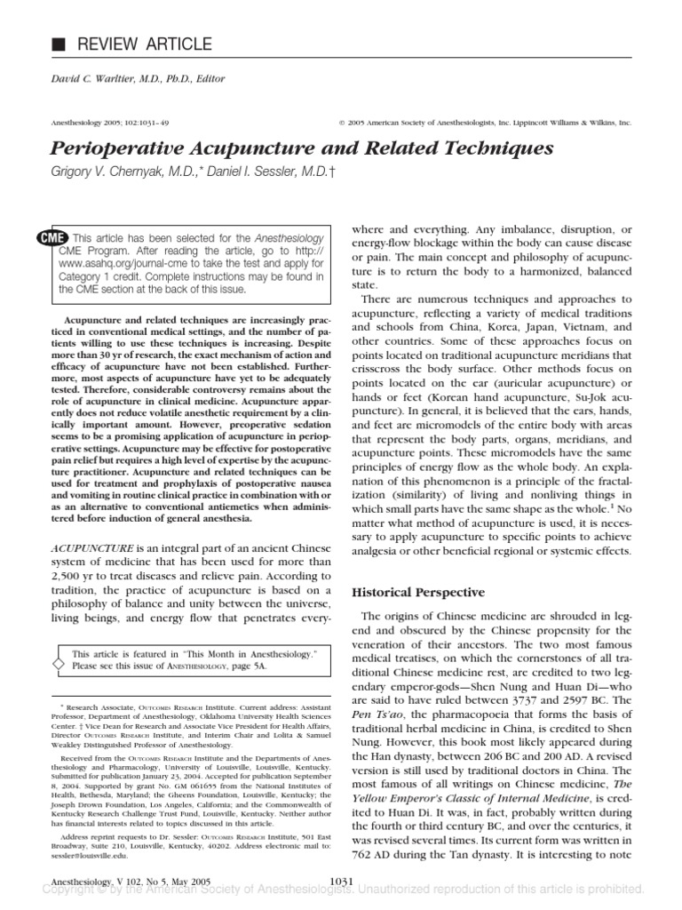Acupuntura Anestesia | PDF | Acupuncture | Anesthesia