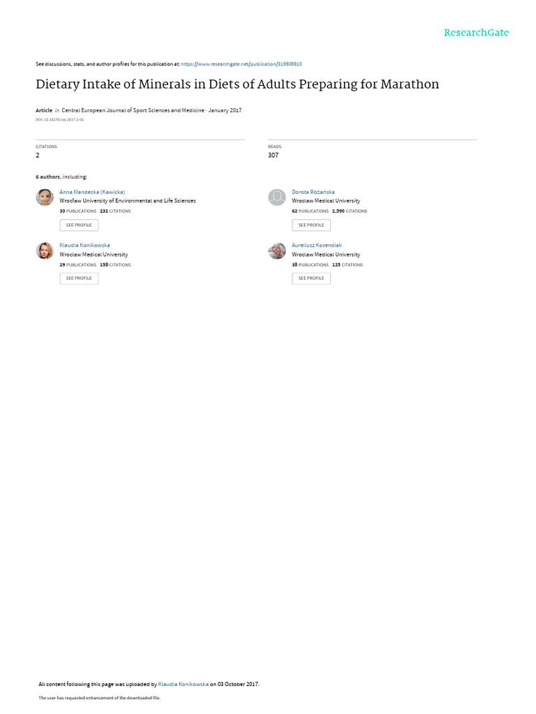 Marathon Prep: Mineral Intake Study | PDF | Magnesium | Nutrients