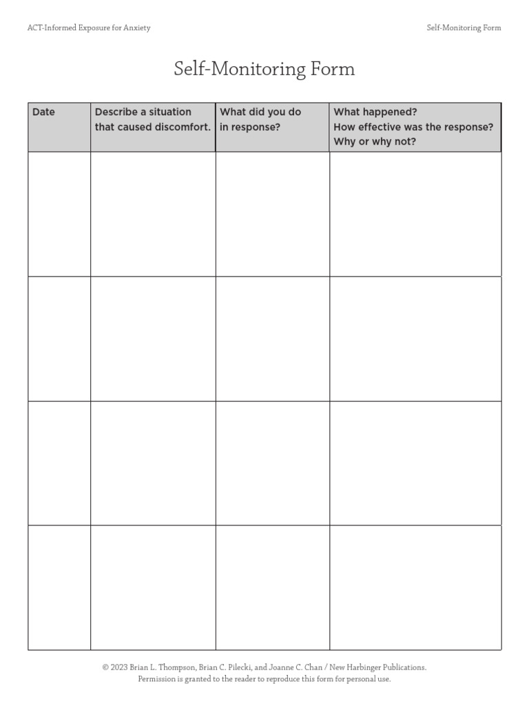 Self Monitoring Form ACTInformedExposureAnxiety | PDF