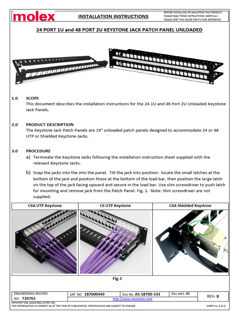 Keystone Jack Patch Panel Installation | PDF | Manufactured Goods