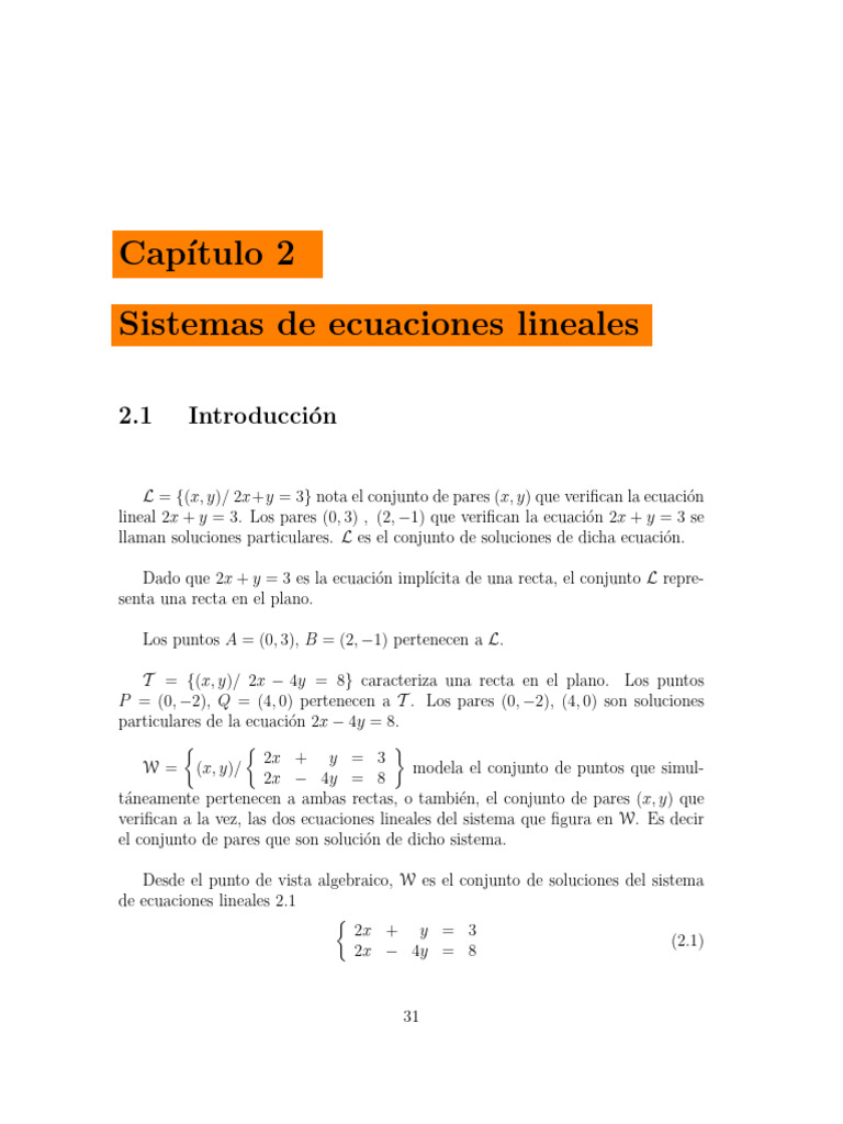 Algebra y Geometría Analítica - Capítulo 2 - Sistema de Ecuaciones Lineales | PDF | Sistema de ...