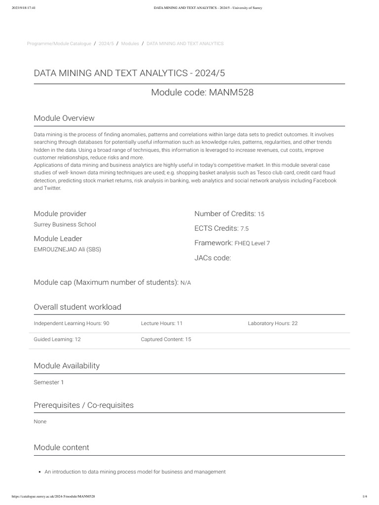 DATA MINING AND TEXT ANALYTICS - 2024 - 5 - University of Surrey | PDF ...