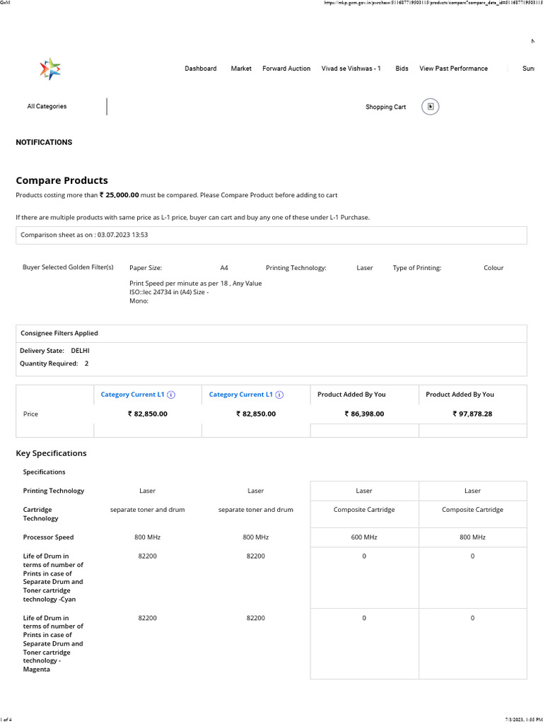 Comparision Sheet Colour Printer | PDF | Office Equipment