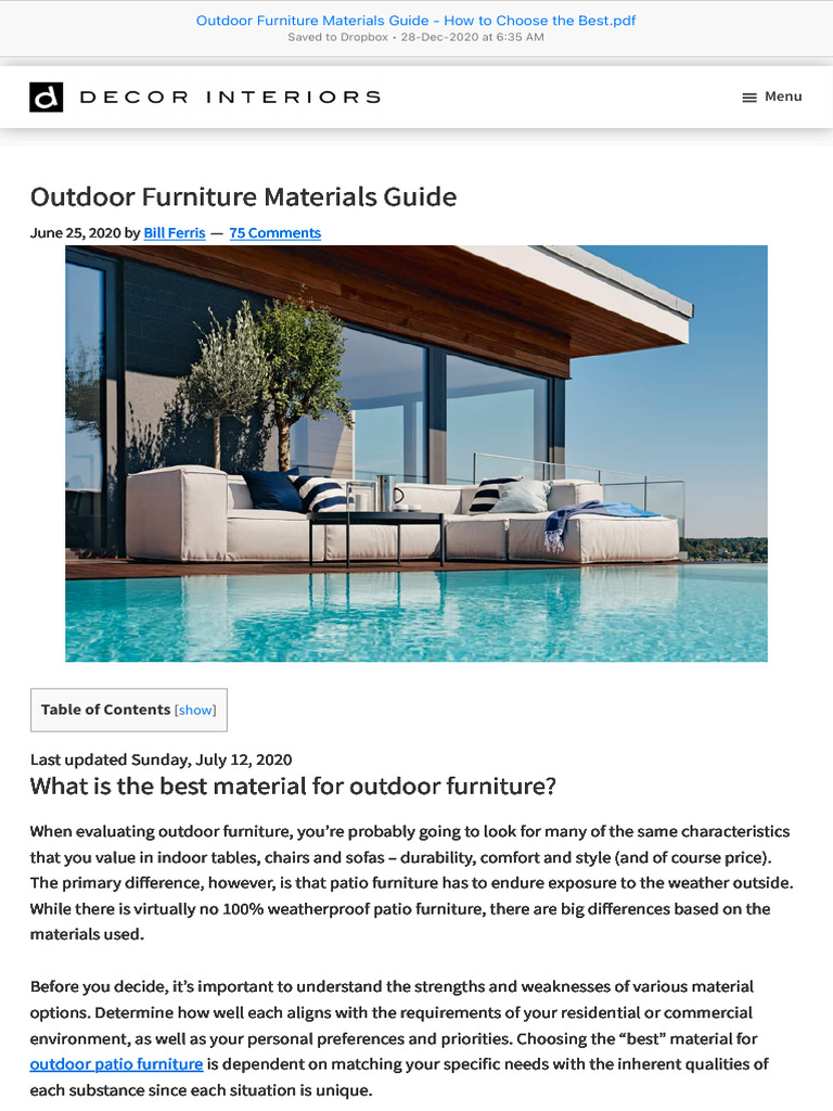 Outdoor Furniture Materials Guide - How To Choose The Best | PDF ...