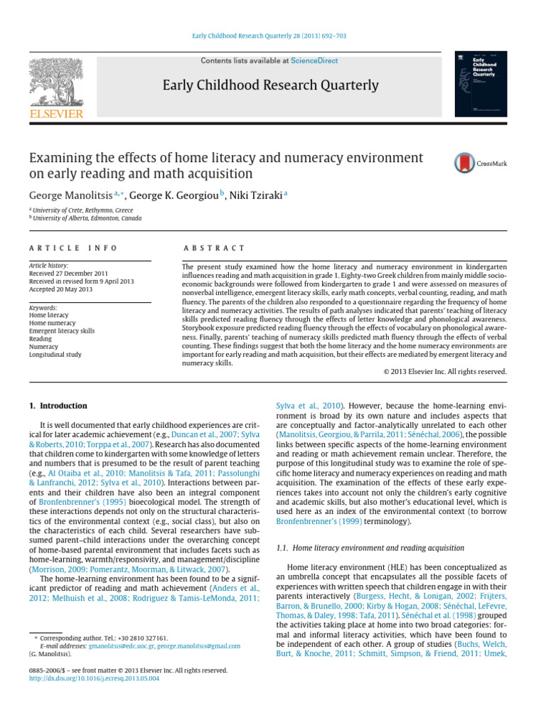 Home Literacy and Numeracy Impact on Early Learning | PDF | Literacy ...