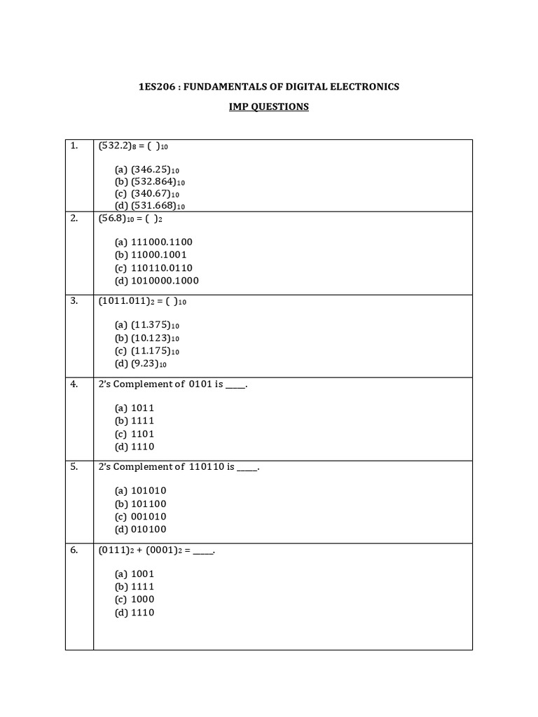 Digital Electronics Exam Questions Guide | PDF