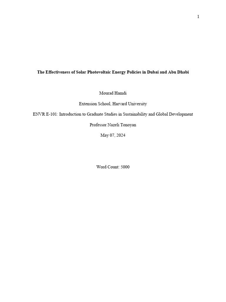 Mourad Hamdi Harvard University Research Paper Solar PV Policies Dubai ...