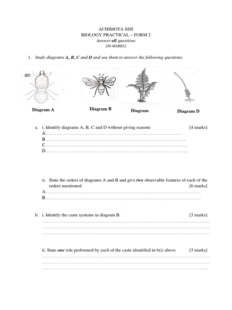 Biology Practical Questions for SHS Form 2 | PDF | Teaching Methods ...
