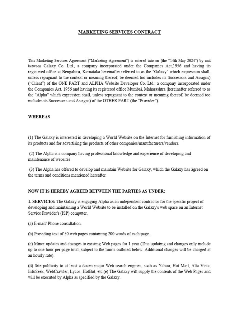 Marketing Service Contract | PDF | Legal Liability | Arbitration